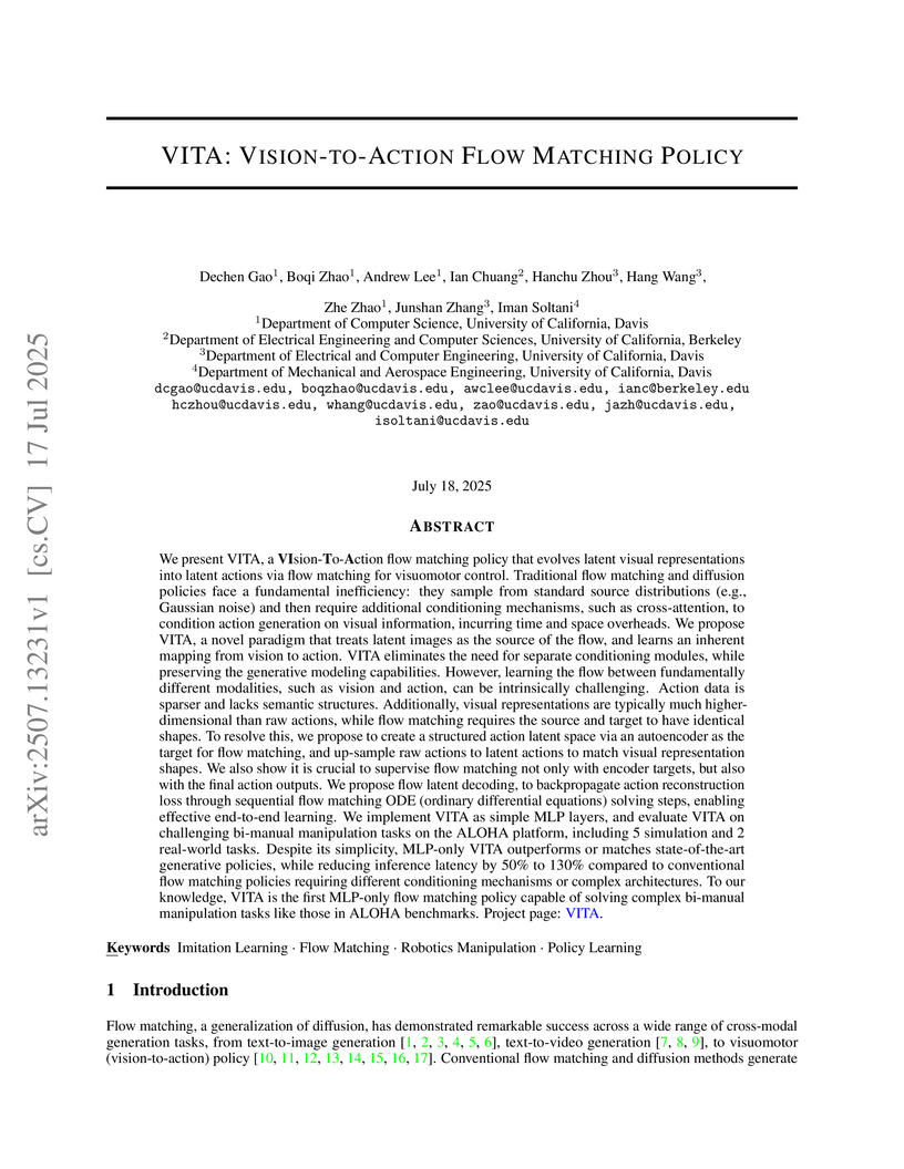 VITA: Vision-to-Action Flow Matching Policy | alphaXiv