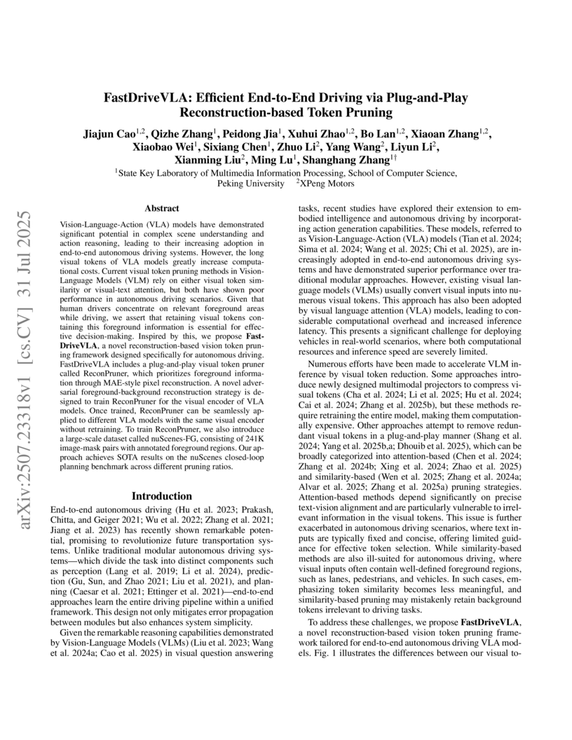 FastDriveVLA: Efficient End-to-End Driving via Plug-and-Play Reconstruction-based Token Pruning ...