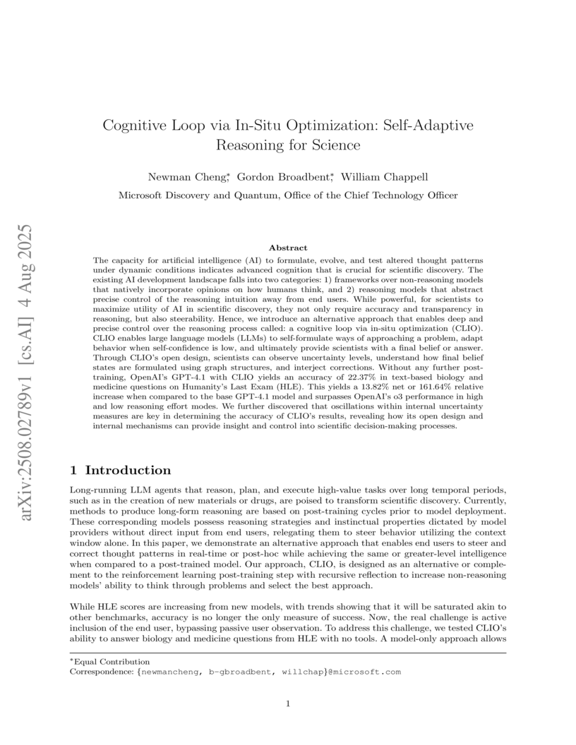 Cognitive Loop via In-Situ Optimization: Self-Adaptive Reasoning for Science | alphaXiv