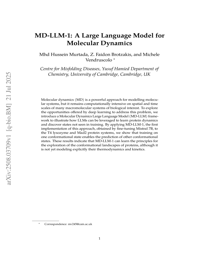 MD-LLM-1: A Large Language Model for Molecular Dynamics | alphaXiv