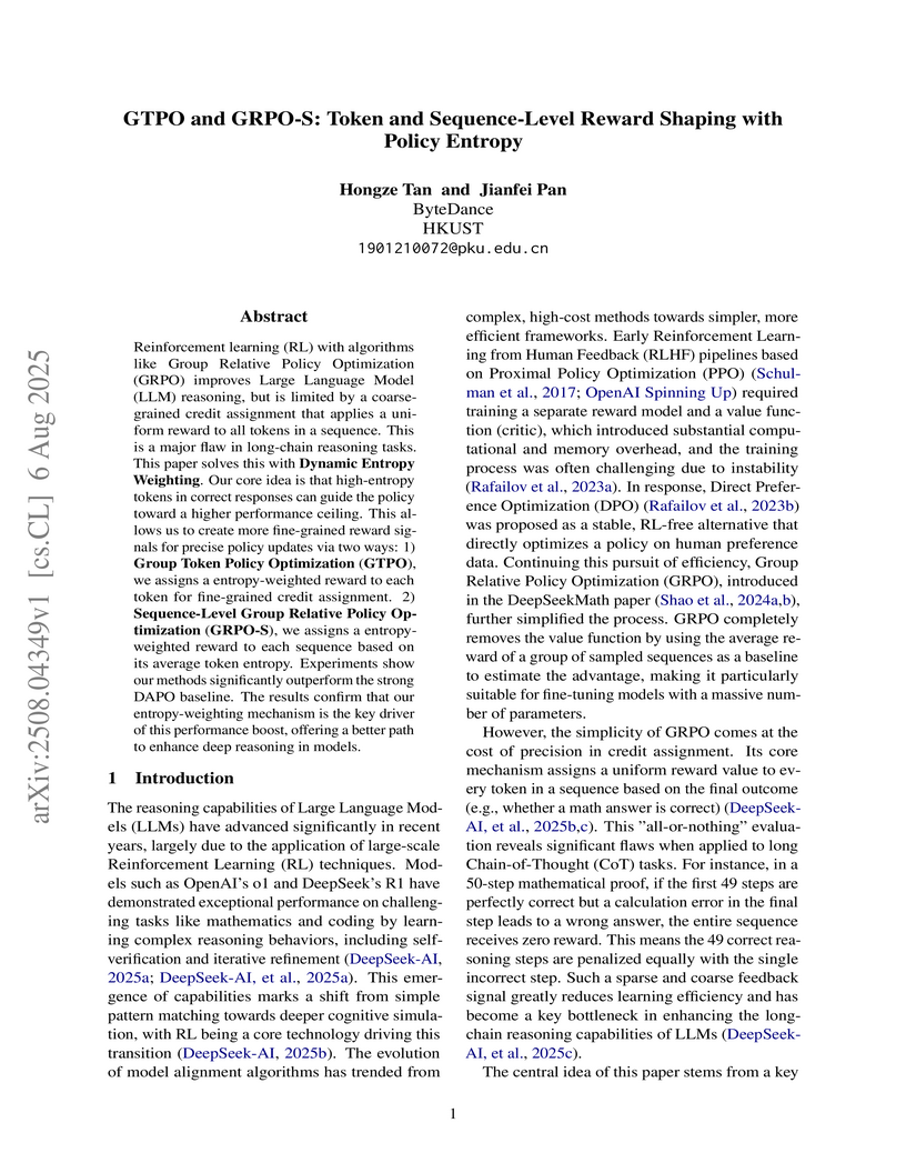 GTPO and GRPO-S: Token and Sequence-Level Reward Shaping with Policy Entropy | alphaXiv