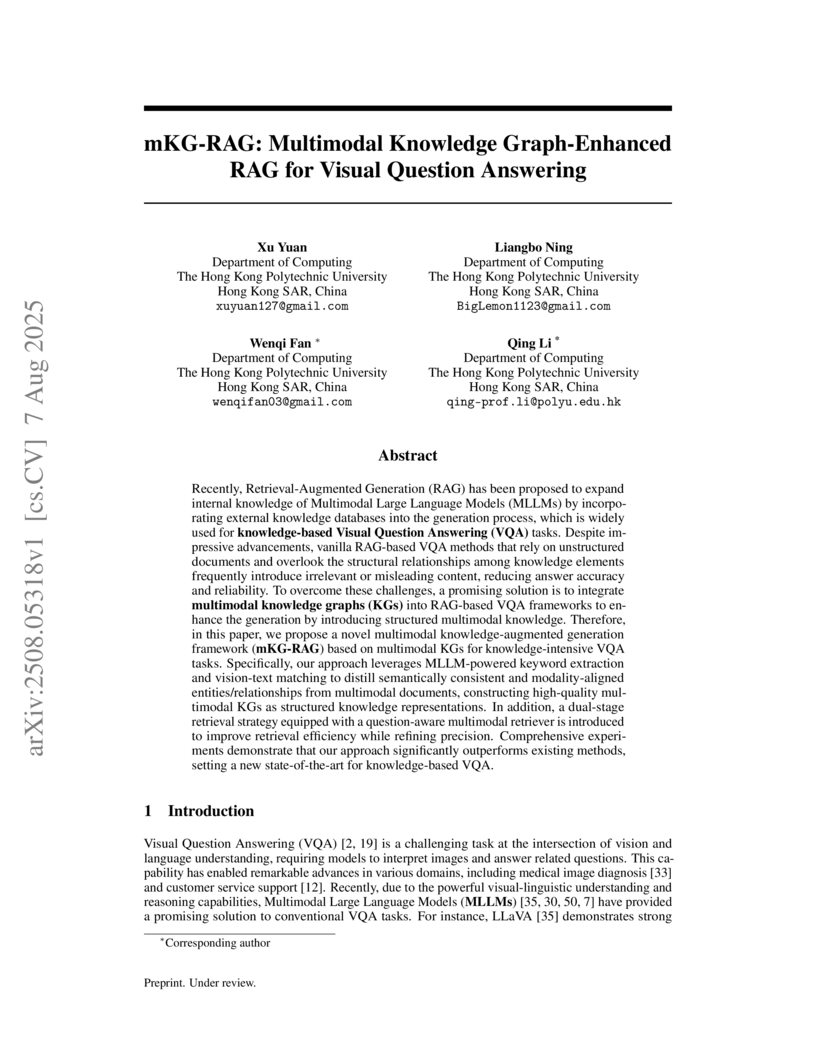 mKG-RAG: Multimodal Knowledge Graph-Enhanced RAG for Visual Question ...