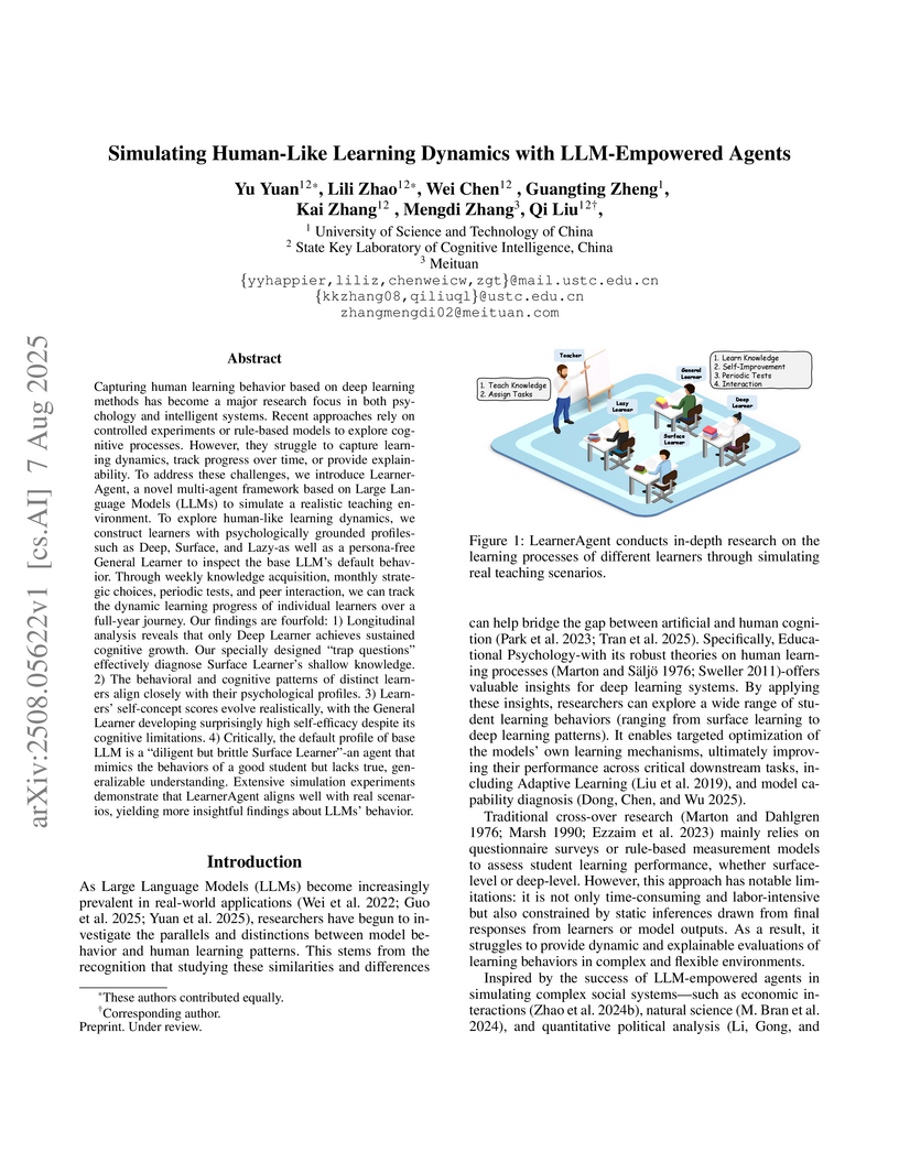 Simulating Human-Like Learning Dynamics with LLM-Empowered Agents | alphaXiv