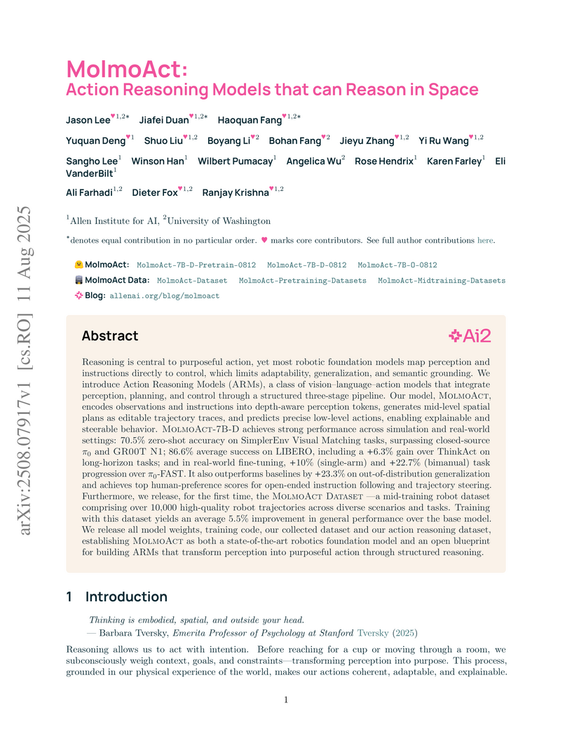 MolmoAct: Action Reasoning Models that can Reason in Space | alphaXiv