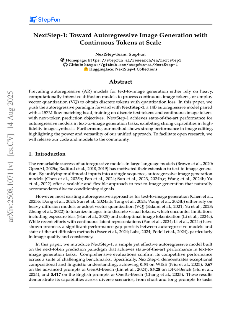NextStep-1: Toward Autoregressive Image Generation with Continuous ...