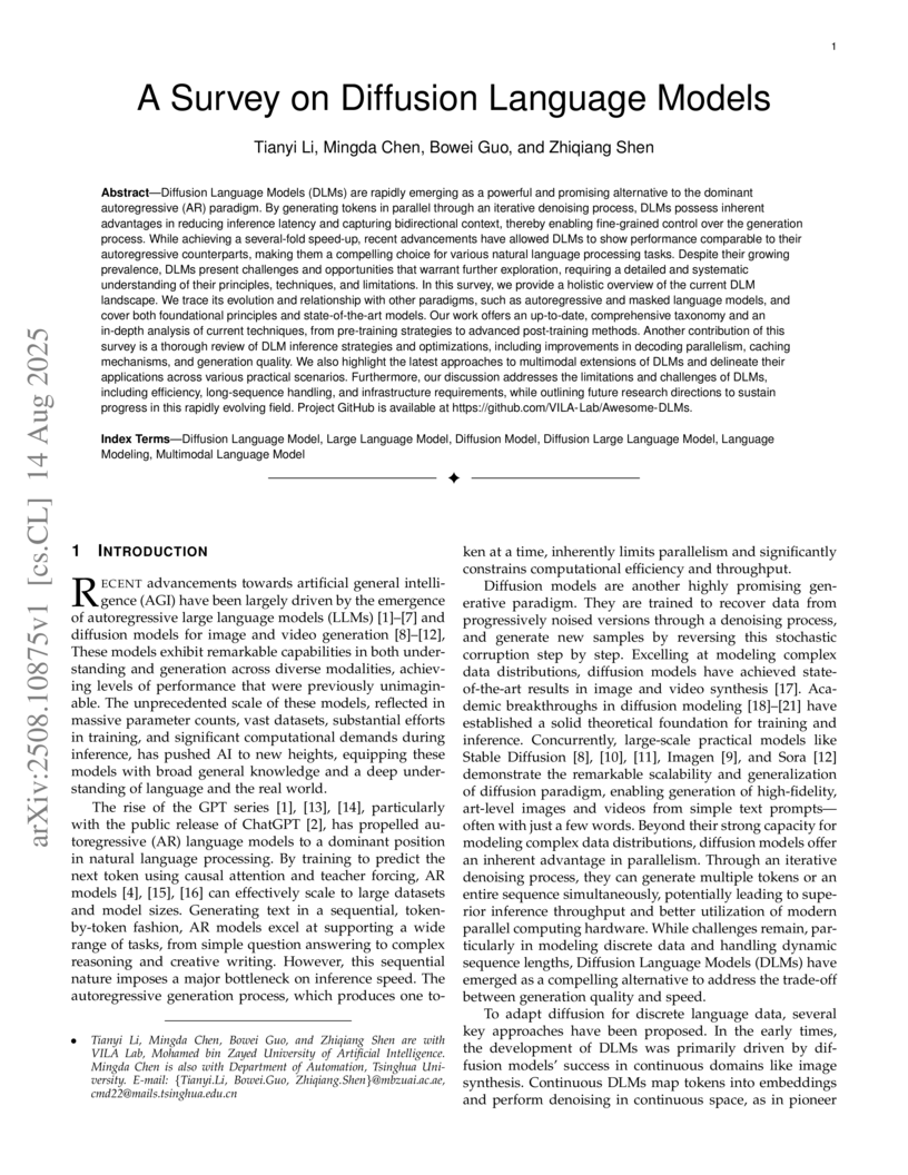 A Survey on Diffusion Language Models | alphaXiv