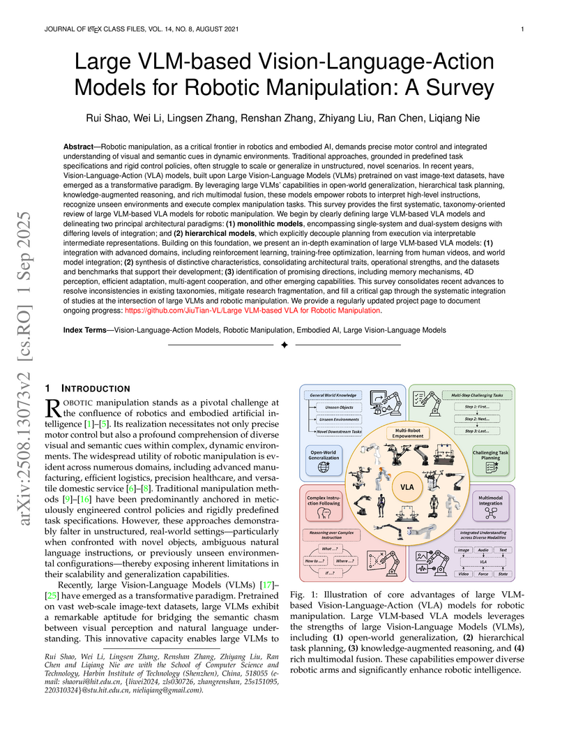 Large VLM-based Vision-Language-Action Models for Robotic Manipulation: A Survey | alphaXiv