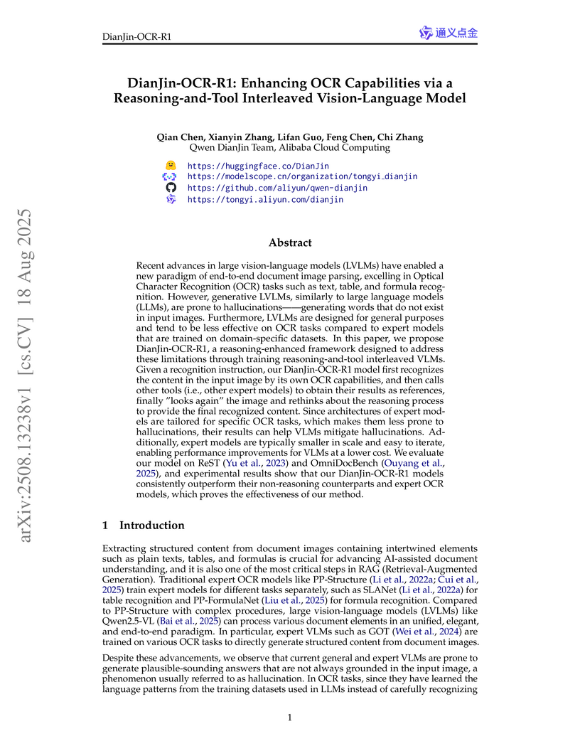DianJin-OCR-R1: Enhancing OCR Capabilities via a Reasoning-and-Tool Interleaved Vision-Language ...