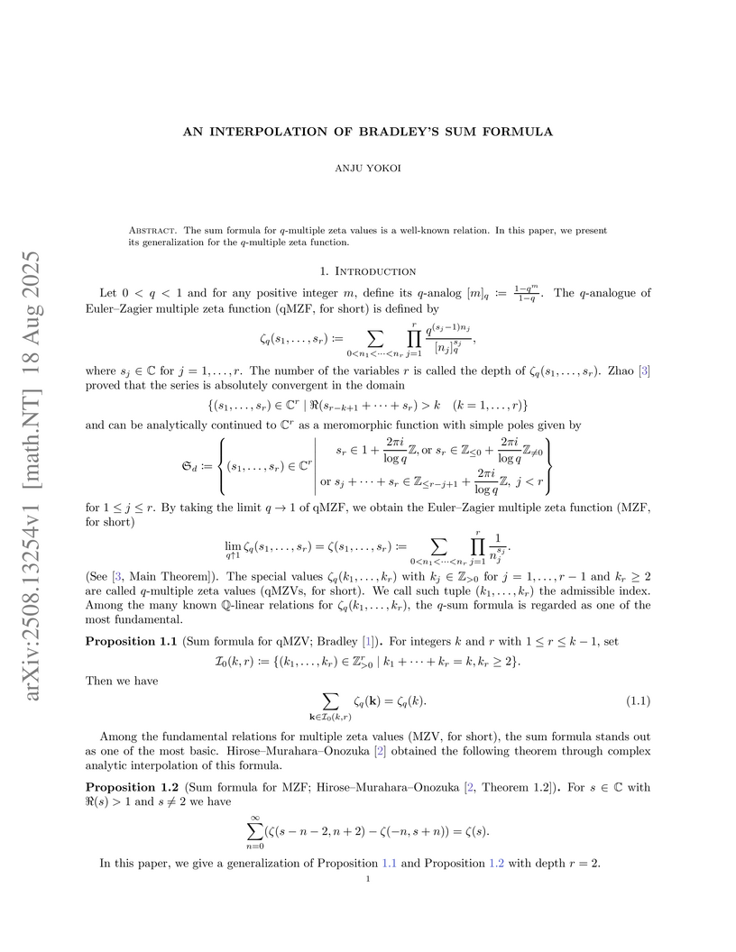 An interpolation of Bradley's sum formula | alphaXiv