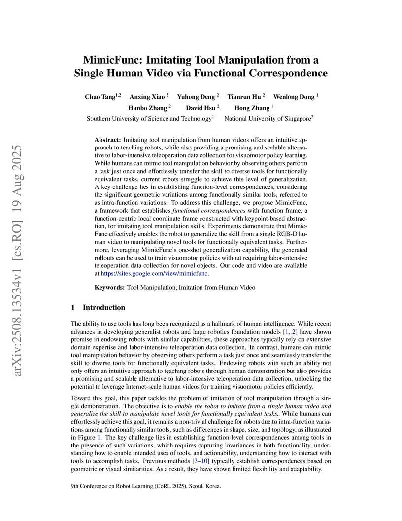 MimicFunc: Imitating Tool Manipulation from a Single Human Video via Functional Correspondence ...