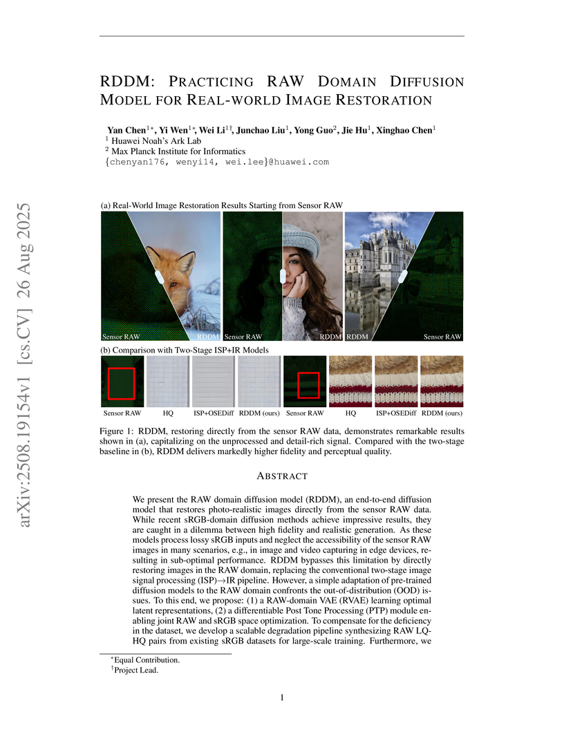 RDDM: Practicing RAW Domain Diffusion Model for Real-world Image Restoration | alphaXiv