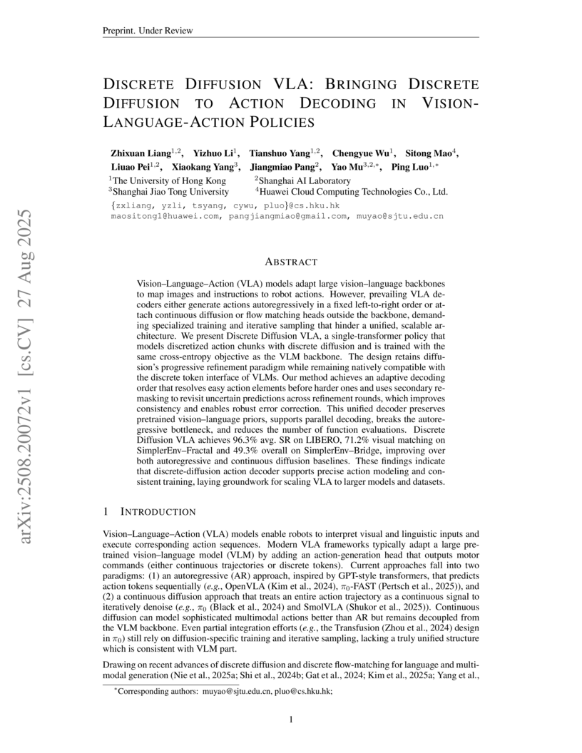 Discrete Diffusion VLA: Bringing Discrete Diffusion to Action Decoding in Vision-Language-Action ...