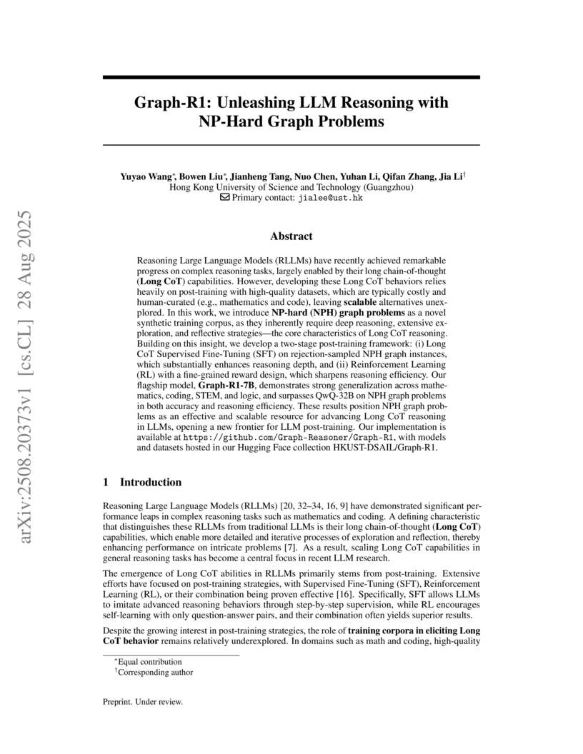 Graph-R1: Unleashing LLM Reasoning with NP-Hard Graph Problems | alphaXiv