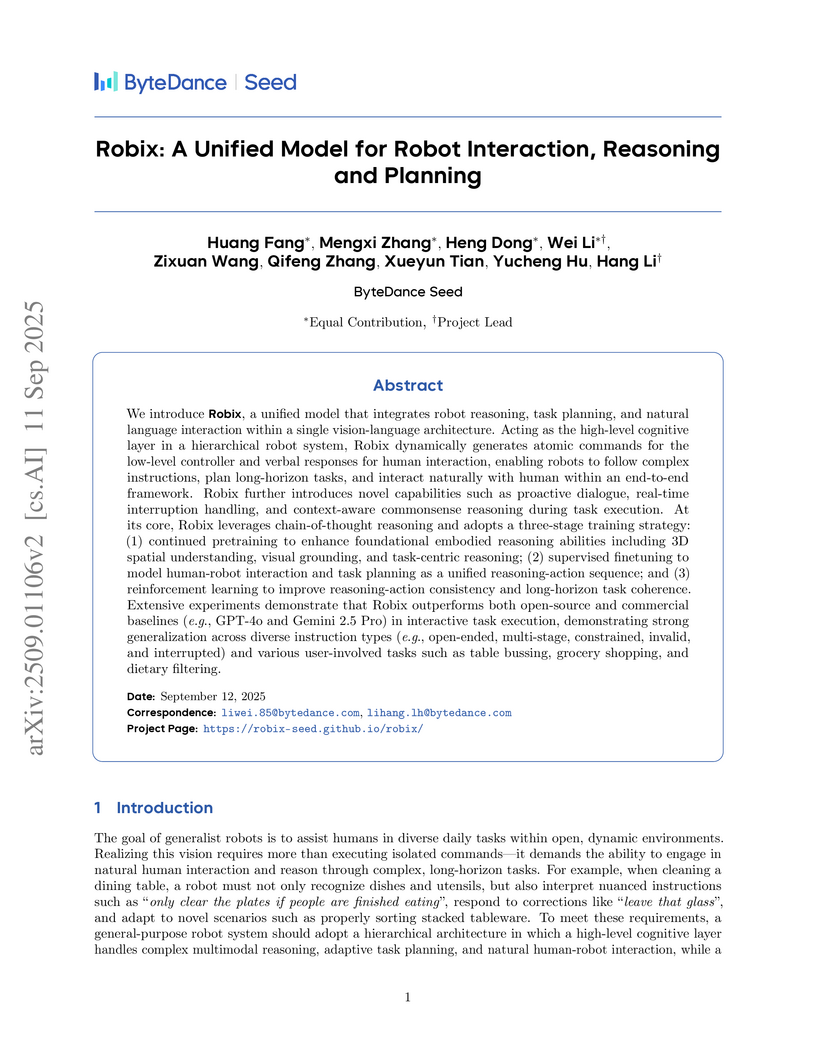Robix: A Unified Model for Robot Interaction, Reasoning and Planning ...