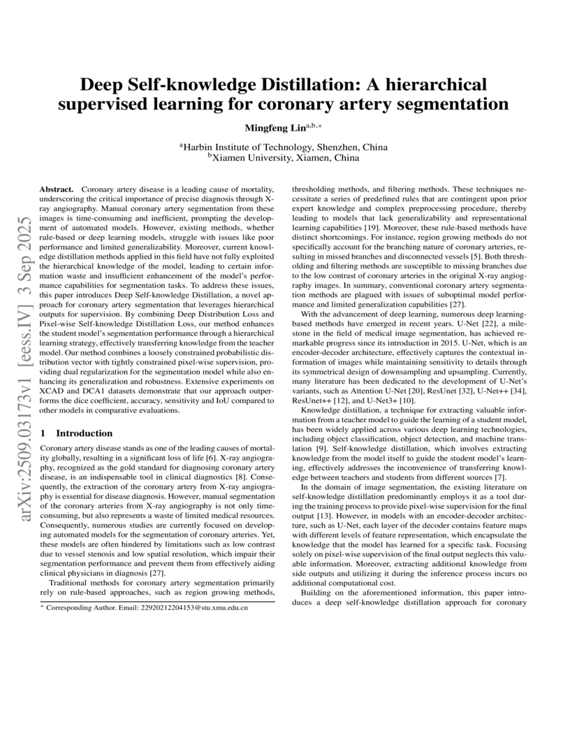 Deep Self-knowledge Distillation: A hierarchical supervised learning for coronary artery ...