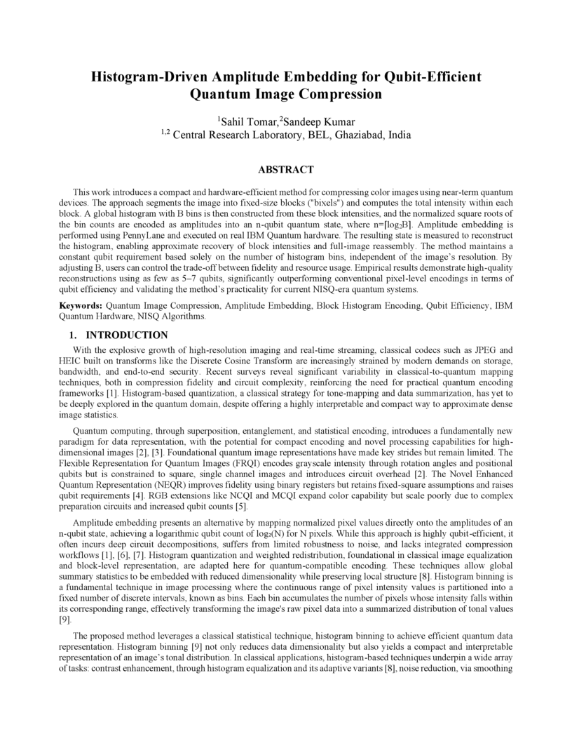 Histogram Driven Amplitude Embedding for Qubit Efficient Quantum Image Compression | alphaXiv