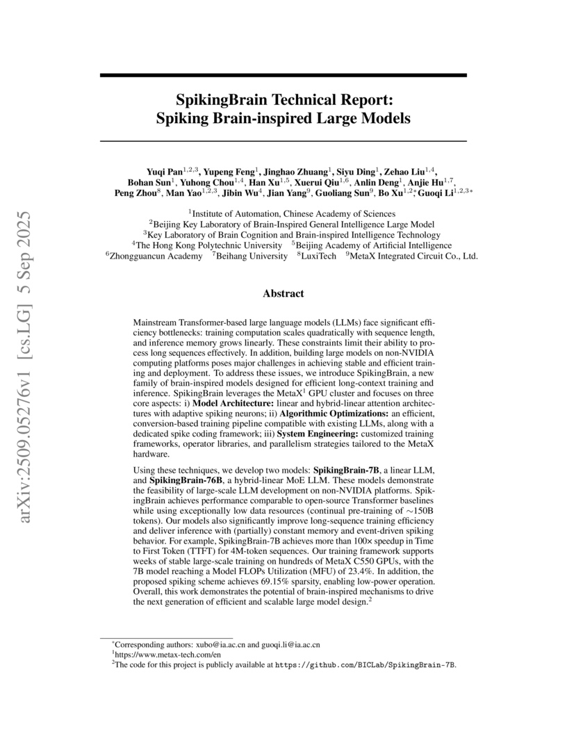 SpikingBrain Technical Report: Spiking Brain-inspired Large Models ...