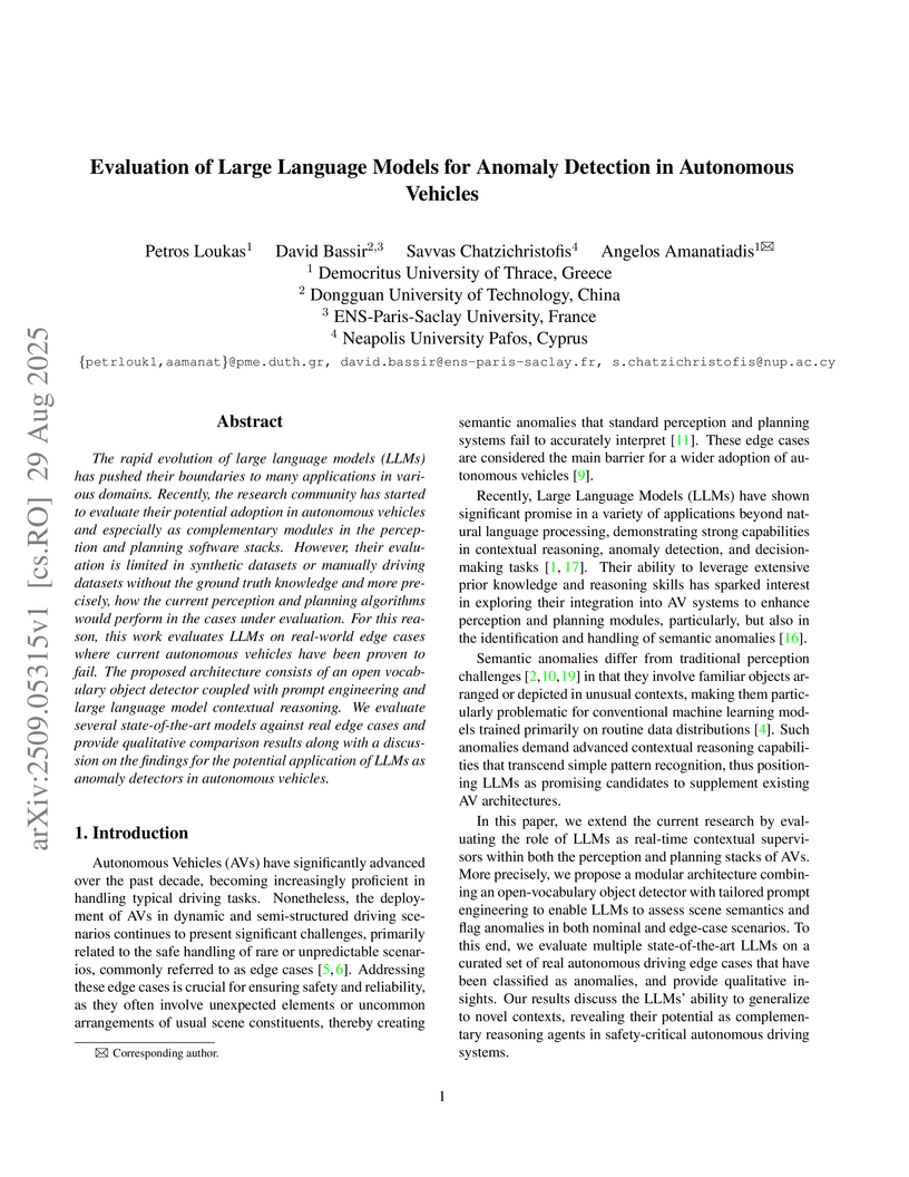 Evaluation of Large Language Models for Anomaly Detection in Autonomous ...