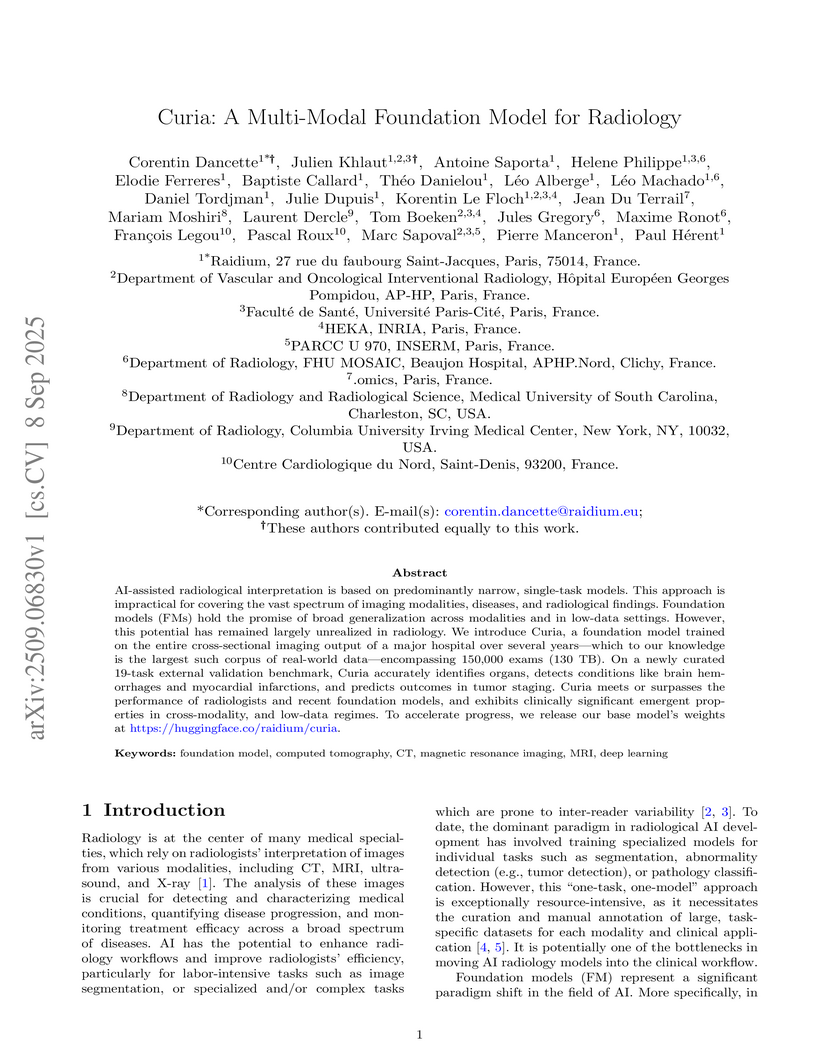 Curia: A Multi-Modal Foundation Model for Radiology | alphaXiv