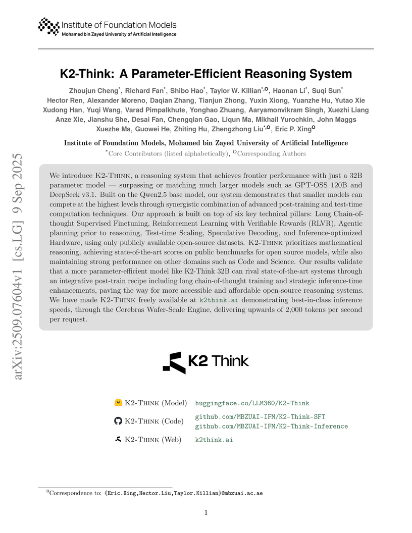 K2-Think: A Parameter-Efficient Reasoning System | alphaXiv