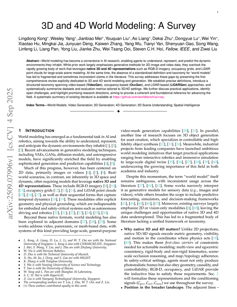 3D and 4D World Modeling: A Survey | alphaXiv