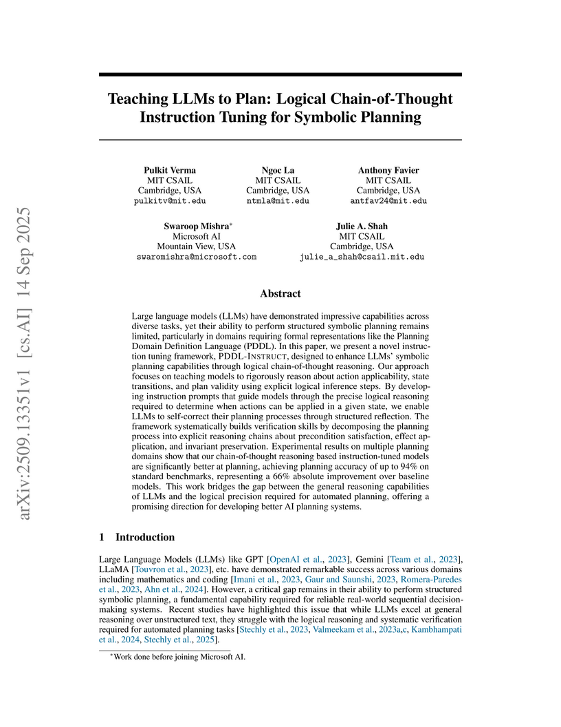 Teaching LLMs to Plan: Logical Chain-of-Thought Instruction Tuning for Symbolic Planning | alphaXiv