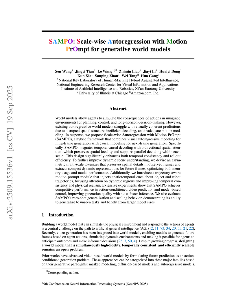 SAMPO:Scale-wise Autoregression with Motion PrOmpt for generative world models | alphaXiv