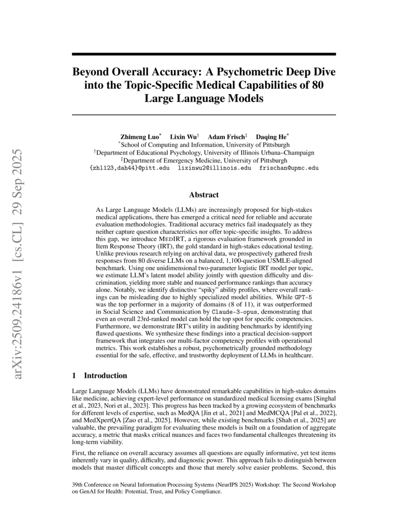 Beyond Overall Accuracy: A Psychometric Deep Dive into the Topic-Specific Medical Capabilities ...