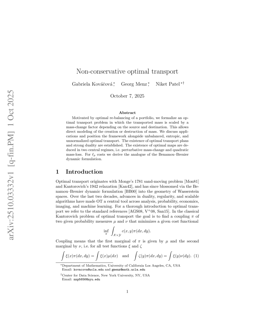 Non-conservative optimal transport | alphaXiv