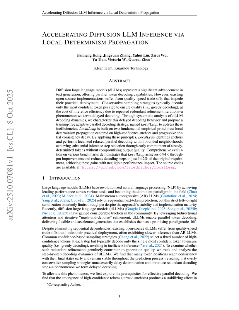 Accelerating Diffusion LLM Inference via Local Determinism Propagation | alphaXiv
