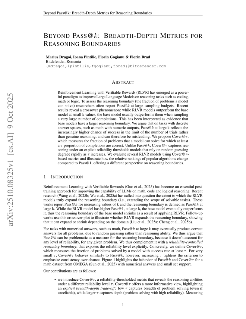 Beyond Pass@k: Breadth-Depth Metrics for Reasoning Boundaries | alphaXiv