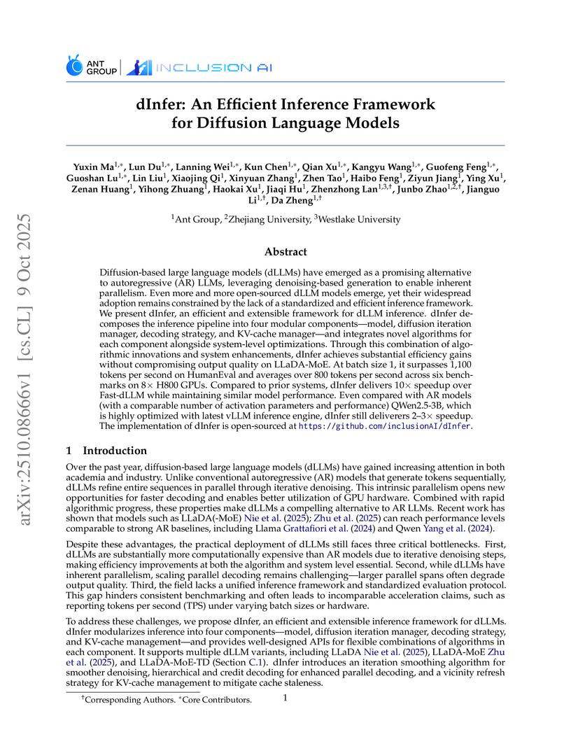 dInfer: An Efficient Inference Framework for Diffusion Language Models | alphaXiv