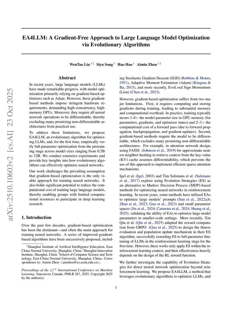 EA4LLM: A Gradient-Free Approach to Large Language Model Optimization via Evolutionary ...
