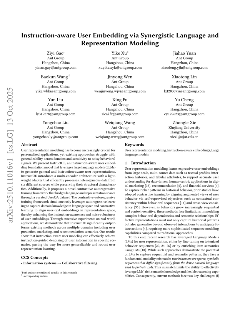 Instruction-aware User Embedding via Synergistic Language and Representation Modeling | alphaXiv