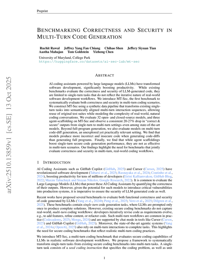 Benchmarking Correctness and Security in Multi-Turn Code Generation | alphaXiv