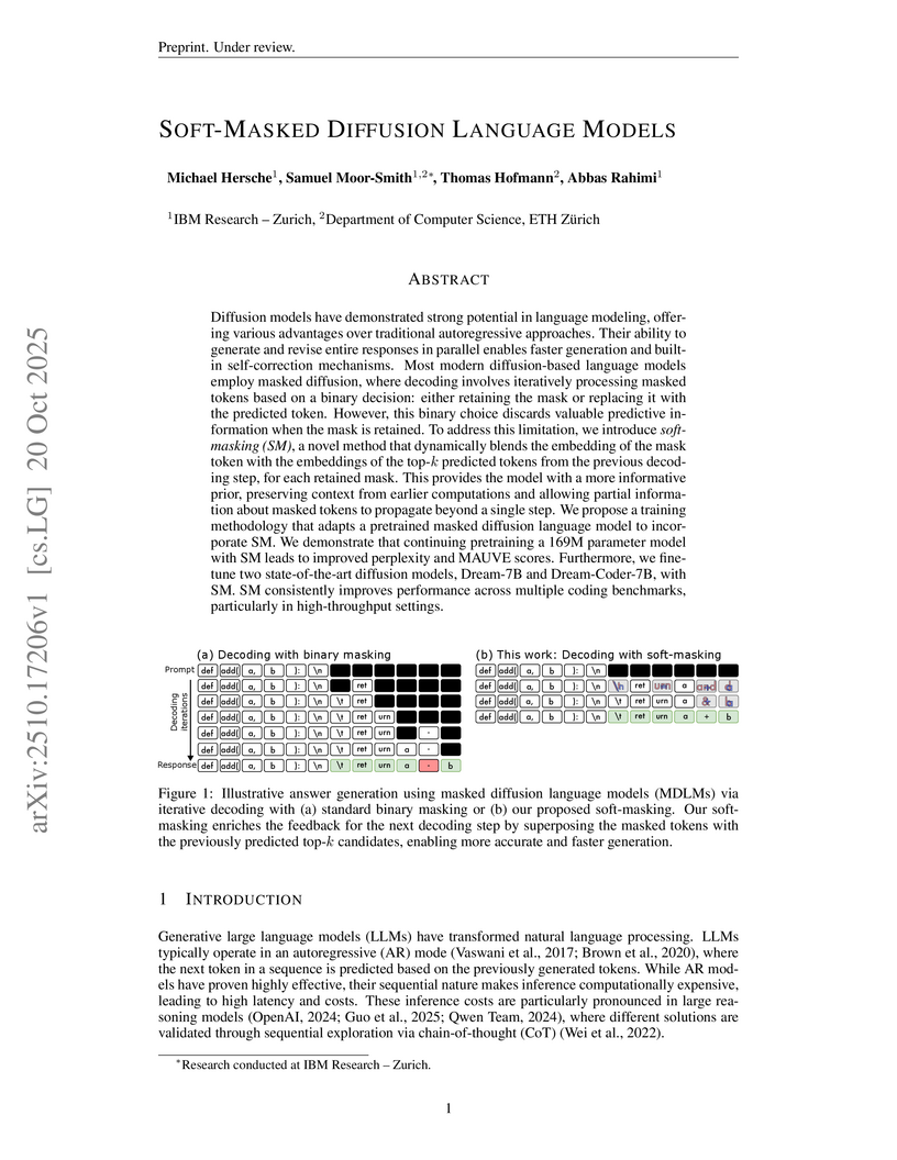 Soft-Masked Diffusion Language Models | alphaXiv