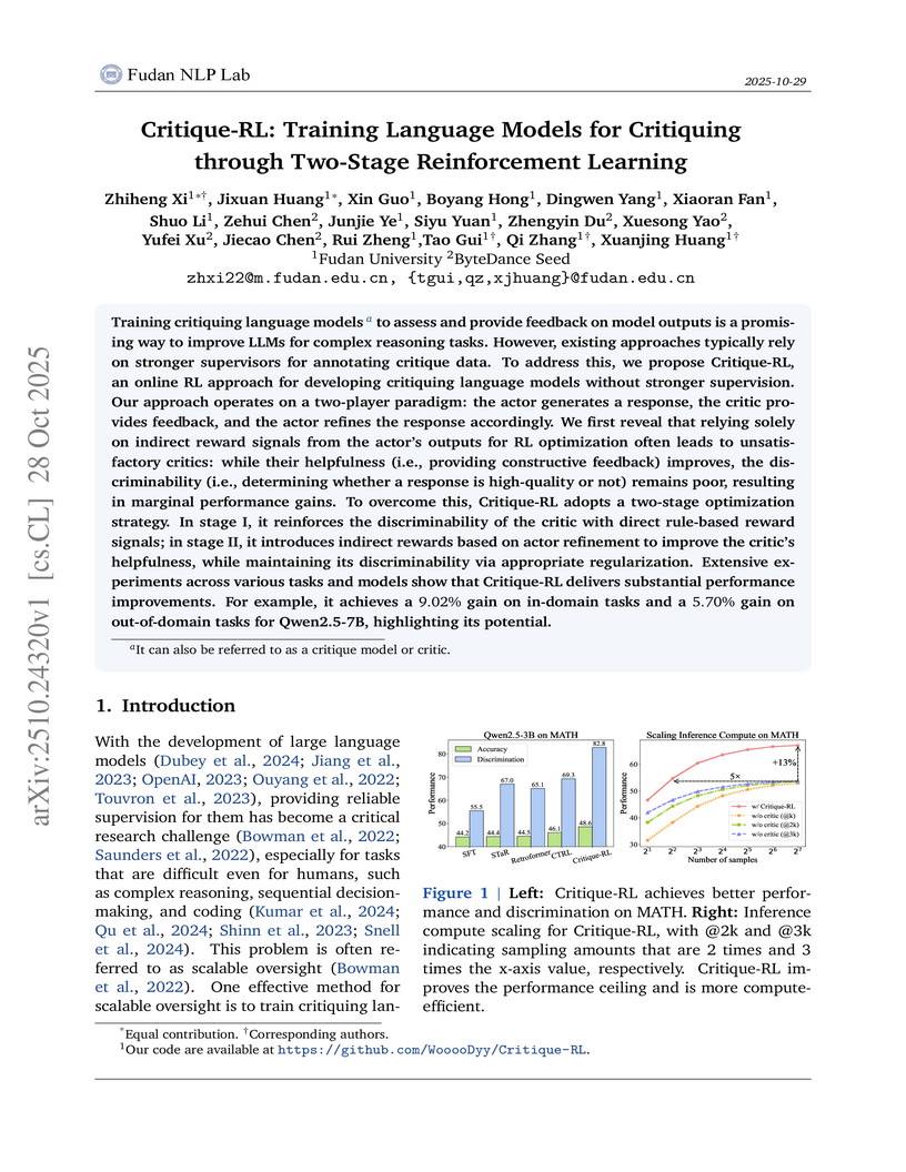 Critique-RL: Training Language Models for Critiquing through Two-Stage ...