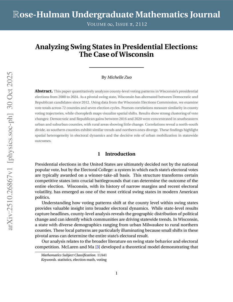 Analyzing Swing States in Presidential Elections: The Case of Wisconsin ...