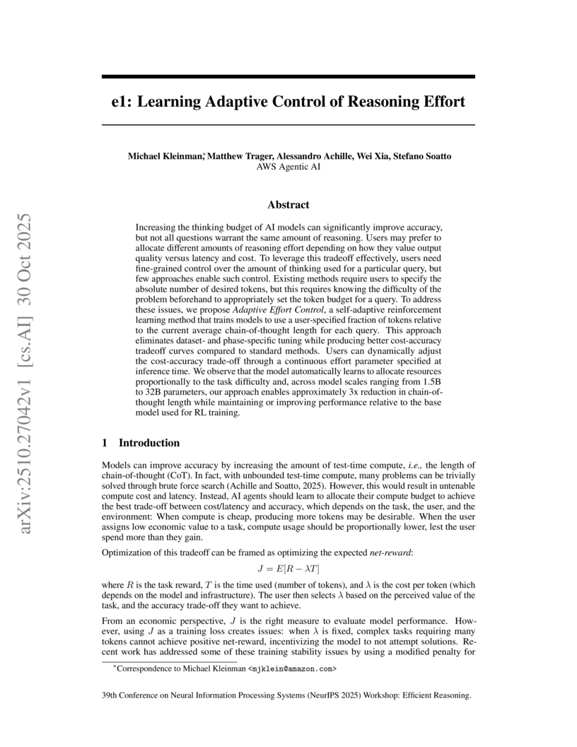 e1: Learning Adaptive Control of Reasoning Effort | alphaXiv