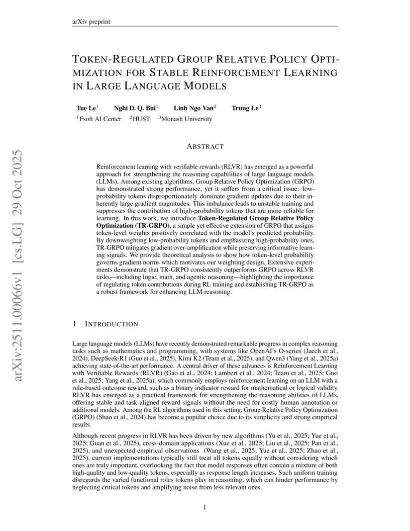 Token-Regulated Group Relative Policy Optimization for Stable ...