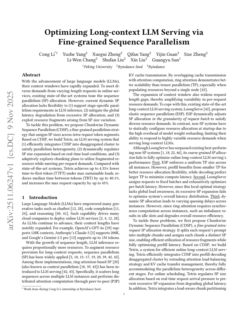 Optimizing Long-context LLM Serving via Fine-grained Sequence Parallelism | alphaXiv