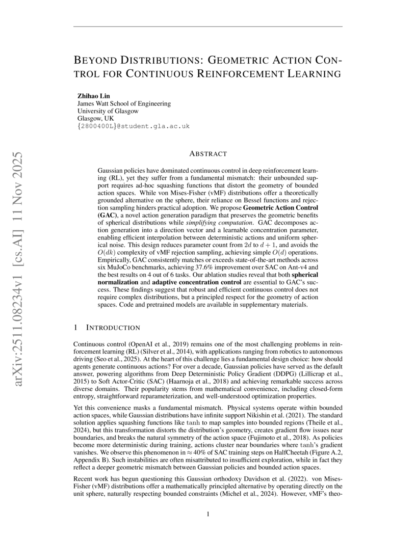 Beyond Distributions: Geometric Action Control for Continuous Reinforcement Learning | alphaXiv