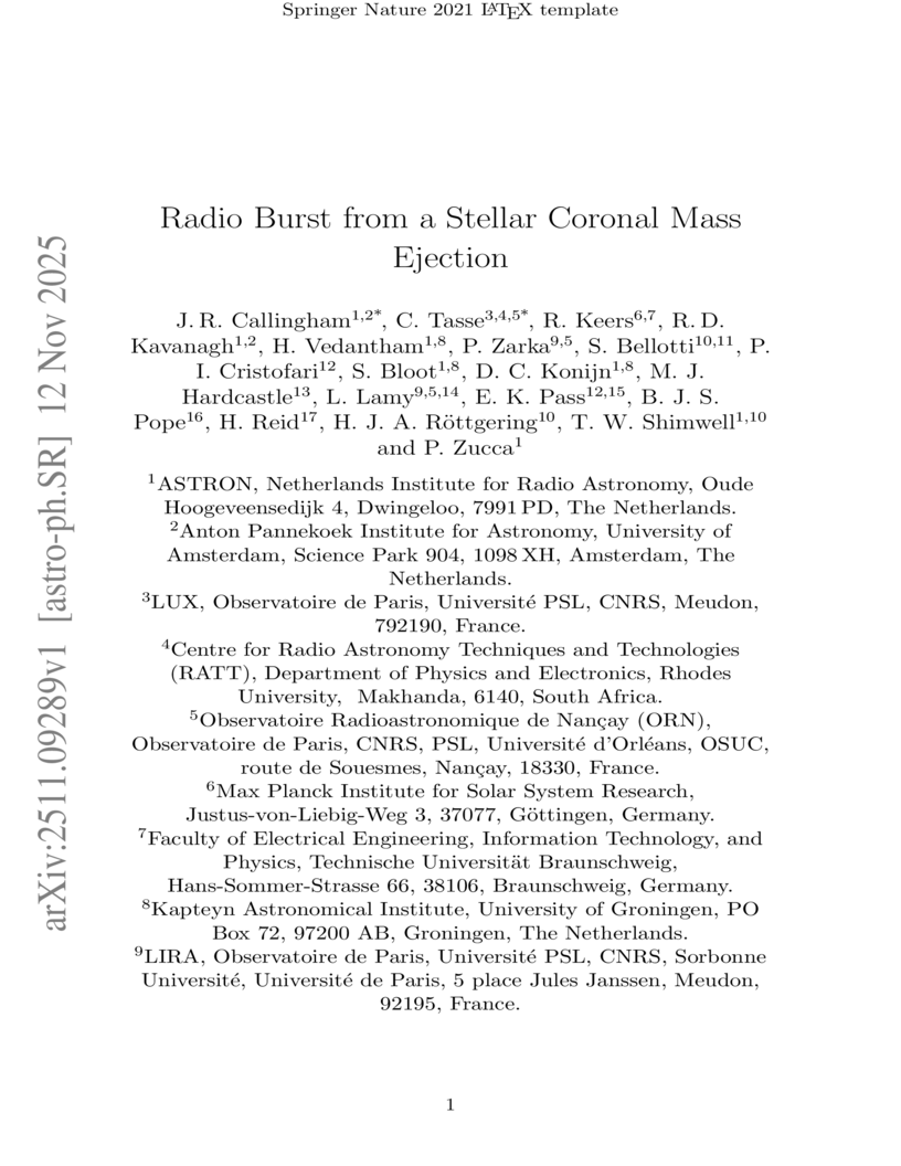 Radio Burst from a Stellar Coronal Mass Ejection | alphaXiv